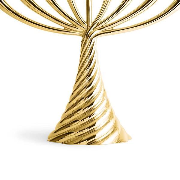 Gold Tone Contemporary Cast Metal Twist Menorah | Vinterior