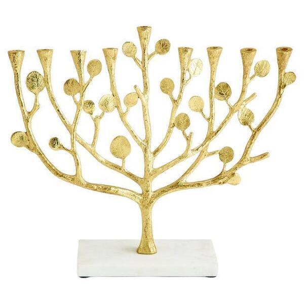 Contemporary Gold Tone Cast Metal Botanical Menorah | Vinterior