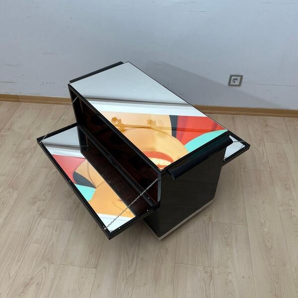 Art Deco Bar Cart, Black Lacquer, Mahogany, Mirrors, Chrome, France ...