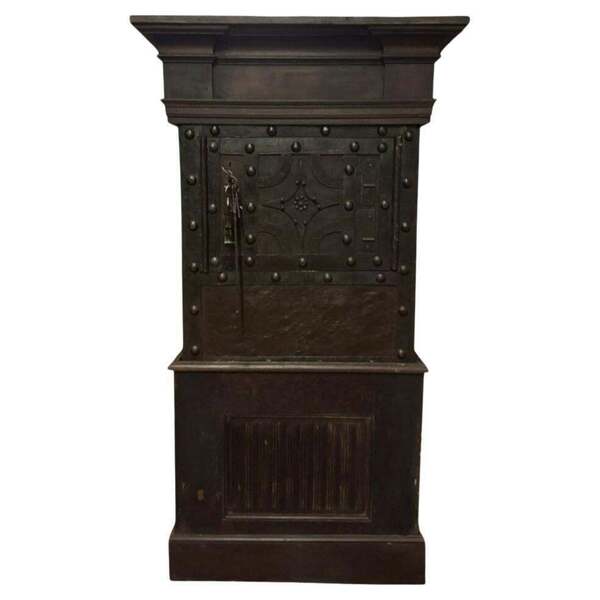 Walnut Wood Safe, Iron Clad And Decorated With Studs, Italy | Vinterior