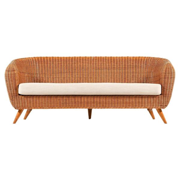 Freestanding Sofa In Rattan, Beech And Reupholstered Fabric, 1960's ...