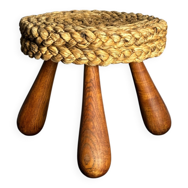 Midcentury French Braided Rope Stool By Audoux & Minet, 1950s | Vinterior