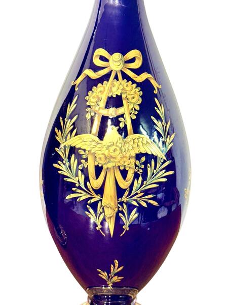 Rare Pair Of Cobalt Blue & Gilt Amphora Vases By Jaget & Pinon, Tours C ...