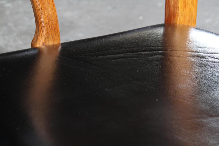 Vintage 60s Brutalist Solid Oak Razorblade Black Leather Armchair By H ...