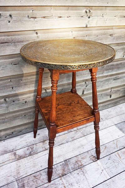 Oriental Copper Gold Topped Side Table, 1930s | Vinterior