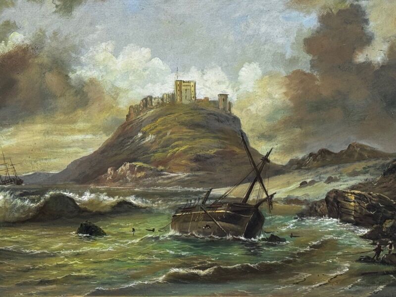 Oil Painting Bamburgh Castle Shipwreck Beached Follower John Wilson ...