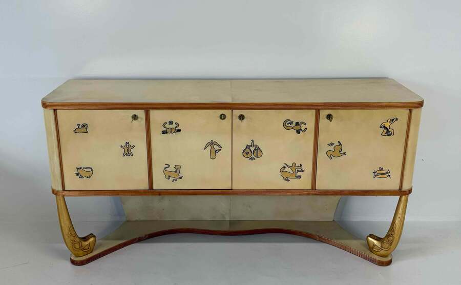 Art Deco Sideboard With Gold Leaf Zodiac And Parchment Attr. Gio Ponti ...