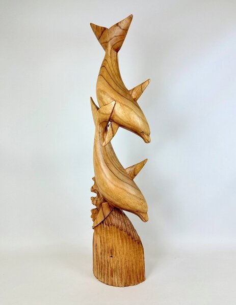 Balinese Carved Statue Of Dancing Dolphins | Vinterior