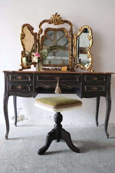 Pretty Adjustable Height Dressing Table Stool With Black Base, Olive ...