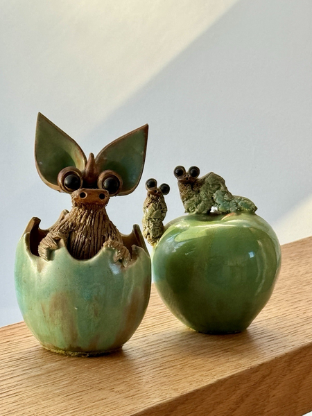 2 Yare Designs Pottery Baby Dragon Hatching From Egg & Caterpillars On ...