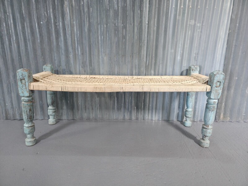 Vintage Rustic Indian Wooden String Charpai Bench Hallway Window Seat ...