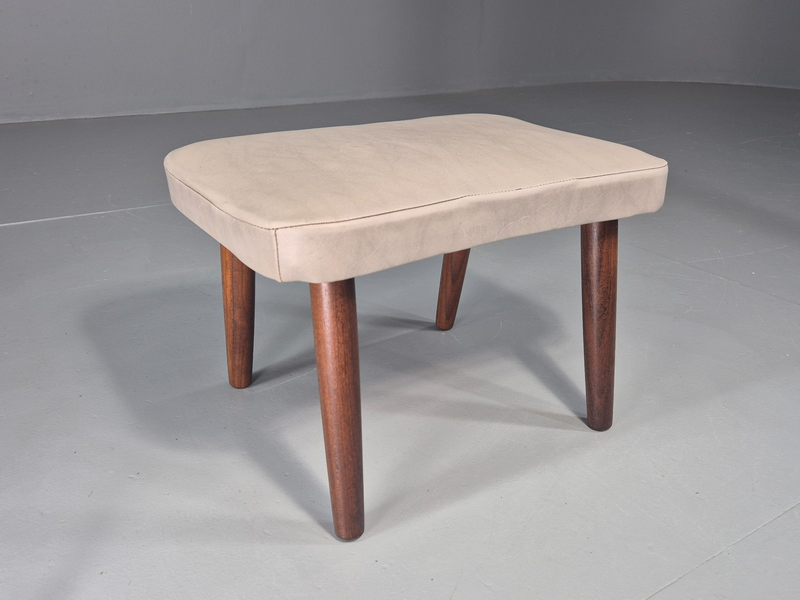 Vintage Mid Century Footstool Danish Cream Vinyl Teak Legs 1960s Retro ...