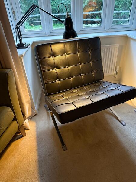 Barcelona Style Chair In Black Leather | Vinterior