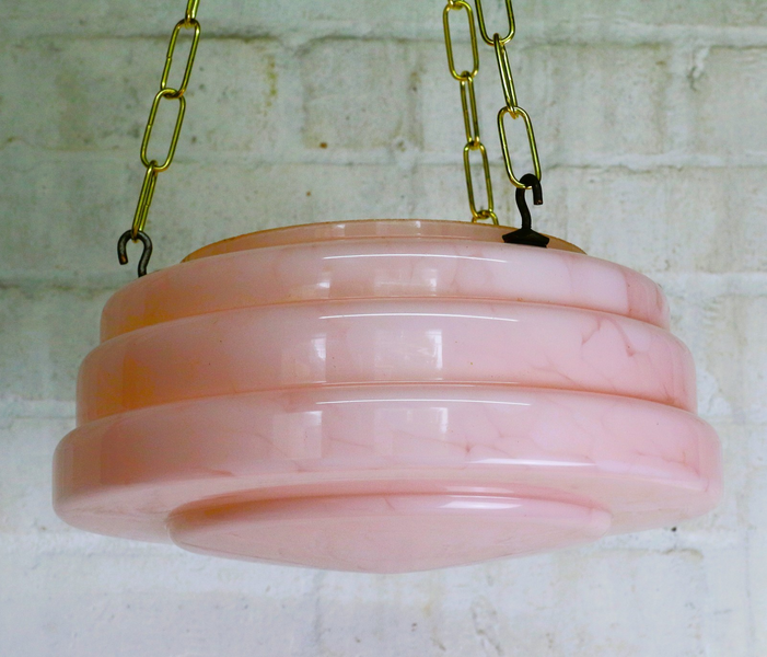 Ceiling Light Antique Fly Catcher Art Deco Stepped Pink Marbled Glass ...