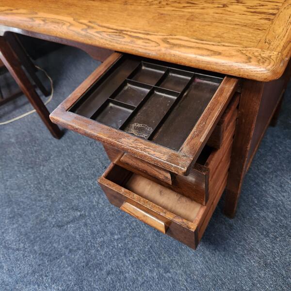 Abbess, Oak Single Pedestal Desk Circa 1950s | Vinterior