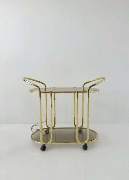 Italian Metal, Brass, And Smoked Glass Serving Trolley, 1970s | Vinterior