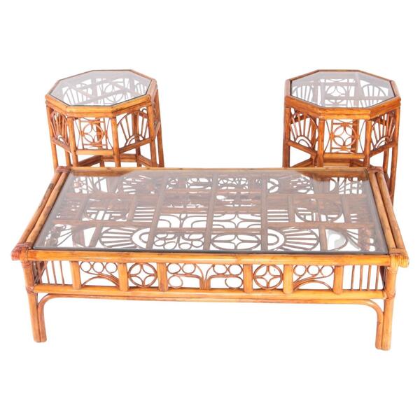 Set Of 3 Rattan Low Tables, 1970s | Vinterior