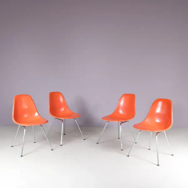 1960s Dining Chairs In Orange Fiberglass On Chrome Metal H Base ...