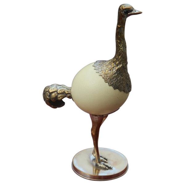Golden Brass Ostrich Franco Lagini Italian Design Egg, 1970 Vermeil ...