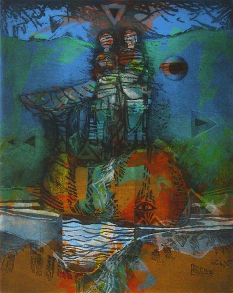 Late 20th Century Moshé Malka Conversation Painting | Vinterior