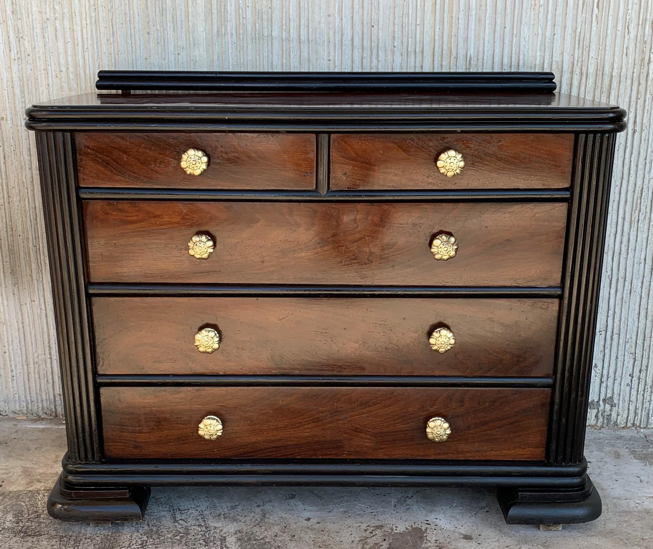 French Art Deco Chest Of Drawers With Ebonized Base And Columns