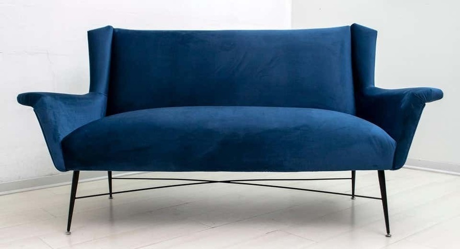 1950s Italian Upcycled Blue Velvet Sofa By Gigi Radice | Vinterior