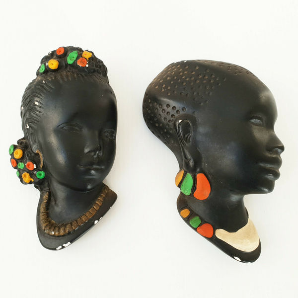 Set Of 2 Wall Decorations African Plaster 1950 Vintage Rockabilly 50s ...