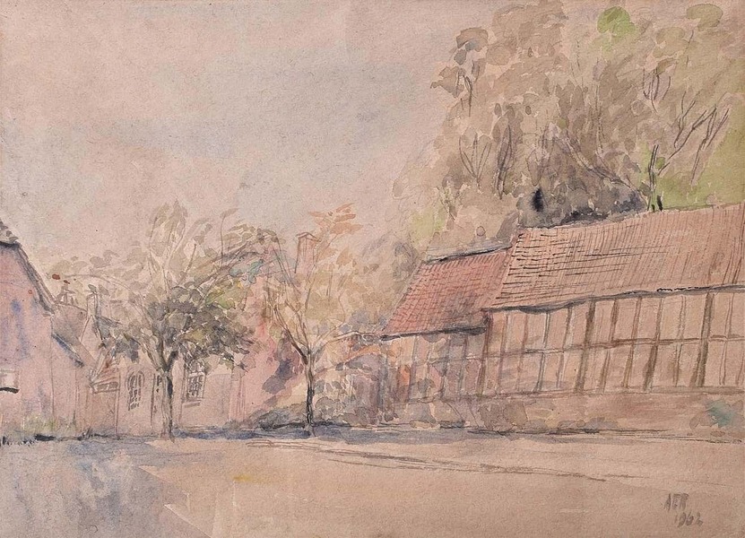 Prof Sir Albert Richardson Cottages Watercolour Drawing 1962 | Sir ...