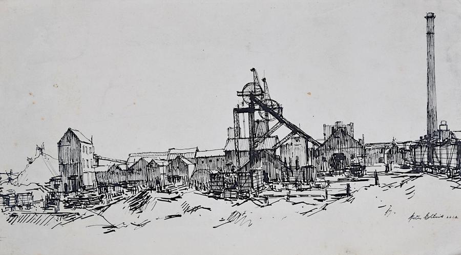 Peter Collins Arca, 'Colliery Mining Scene' Pen And Ink Sketch C. 1950s ...