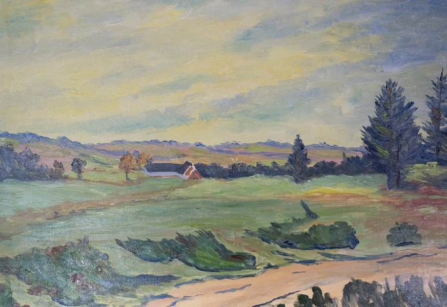 Art & Collectibles signed V Oil painting with nature motif and gilded ...