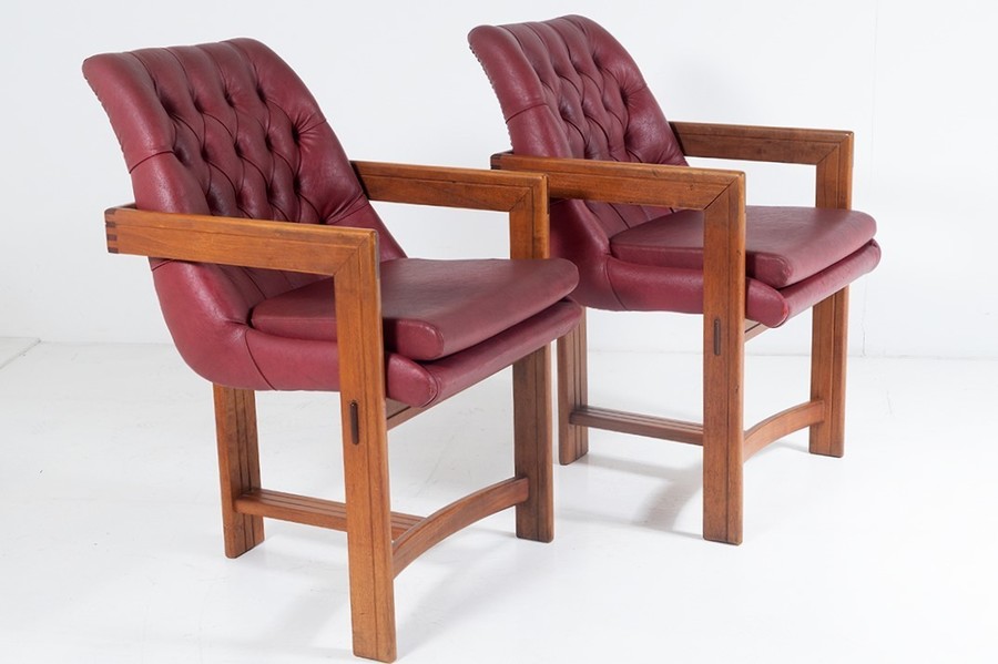 An Exceptional Pair Of Bauhaus Influenced Teak Leather Library Study ...