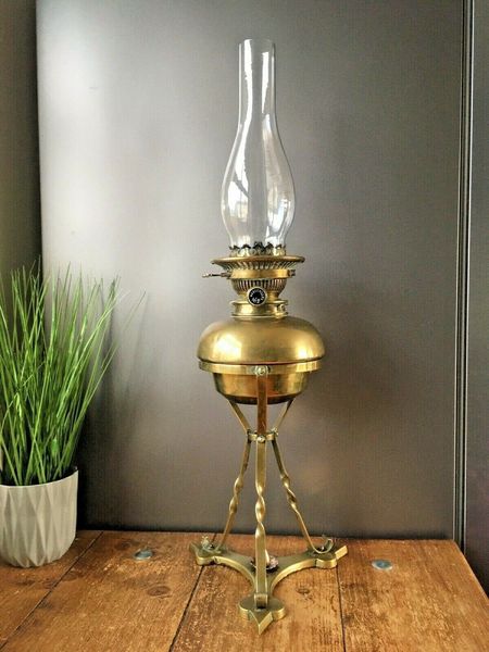 Antique Art Nouveau Twisted Brass Oil Lamp Messenger No 2 Burner Duplex ...