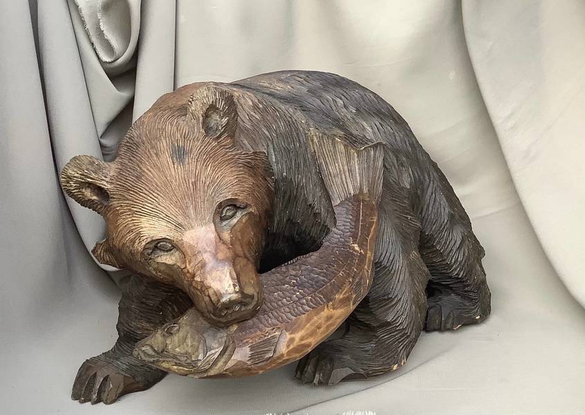 Carved Wooden Bear, 1950s, Vintage | Vinterior
