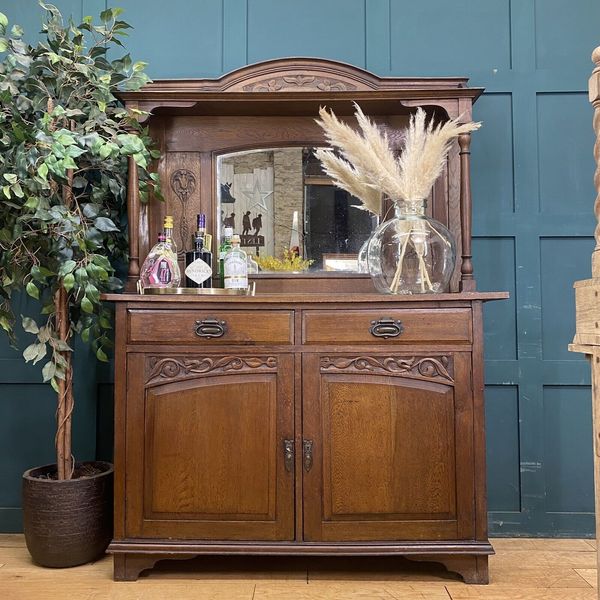 Antique Oak Dresser / Mirrored Dresser / Arts & Crafts / Oak Sideboard ...