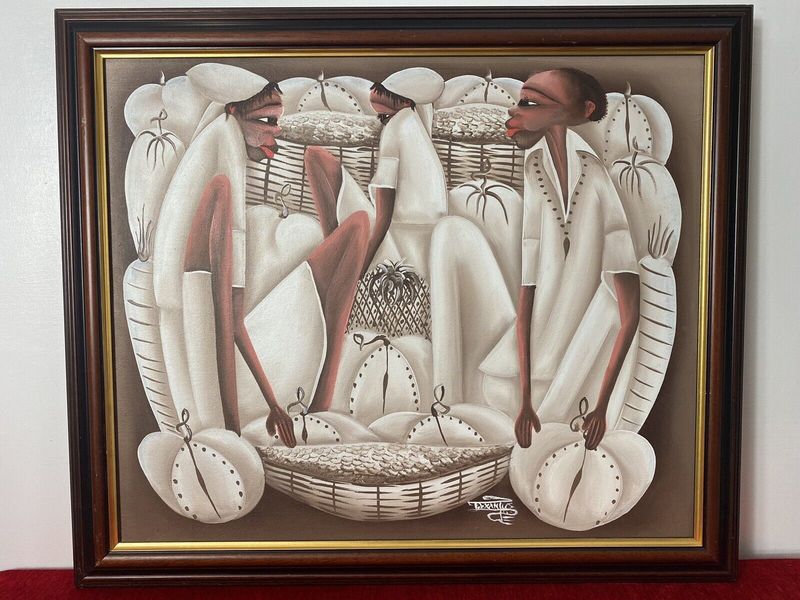 20th Century African Cultural Oil Artwork In The Manner Of Chris Ofili ...