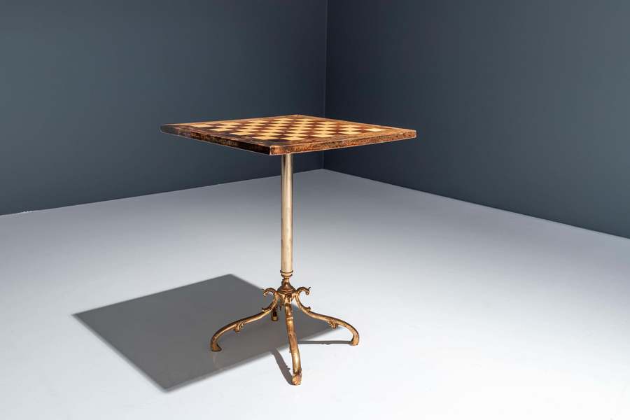Chess Table By Aldo Tura In Lacquered Goatskin And Brass | Aldo Tura ...