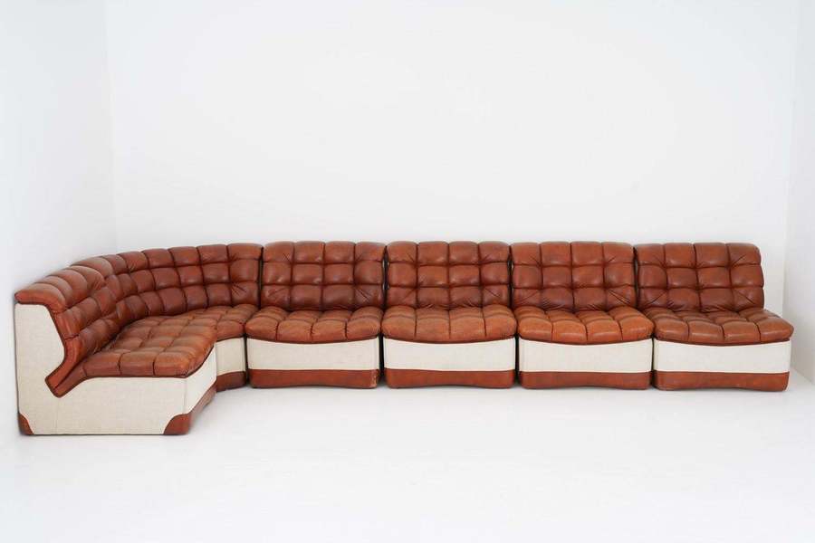 Scandinavian Modular Leather And Canvas Sofa By Overman | Vinterior
