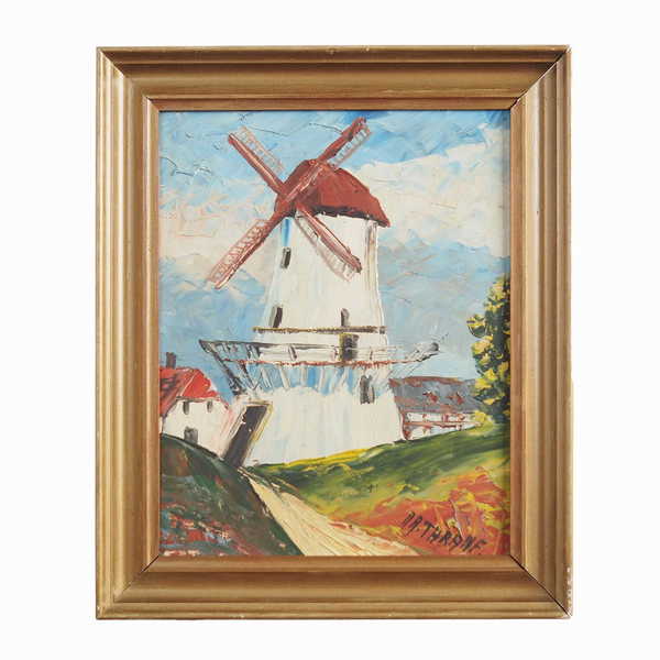 Painting „The Colourful Windmill”, Scandinavian Design, 20th Century ...