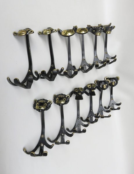 Black Brass Animal Cloakroom Hook By Walter Bosse, 1950s, Set Of 12 ...