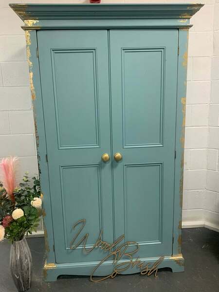 Custom Painted Bespoke Wardrobe Blue And Gold Leaf Effect | Vinterior