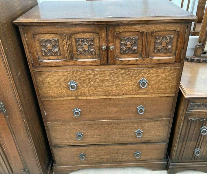 Beautiful Vintage Oak Linenfold Carved Old Charm Chest Of Drawers ...