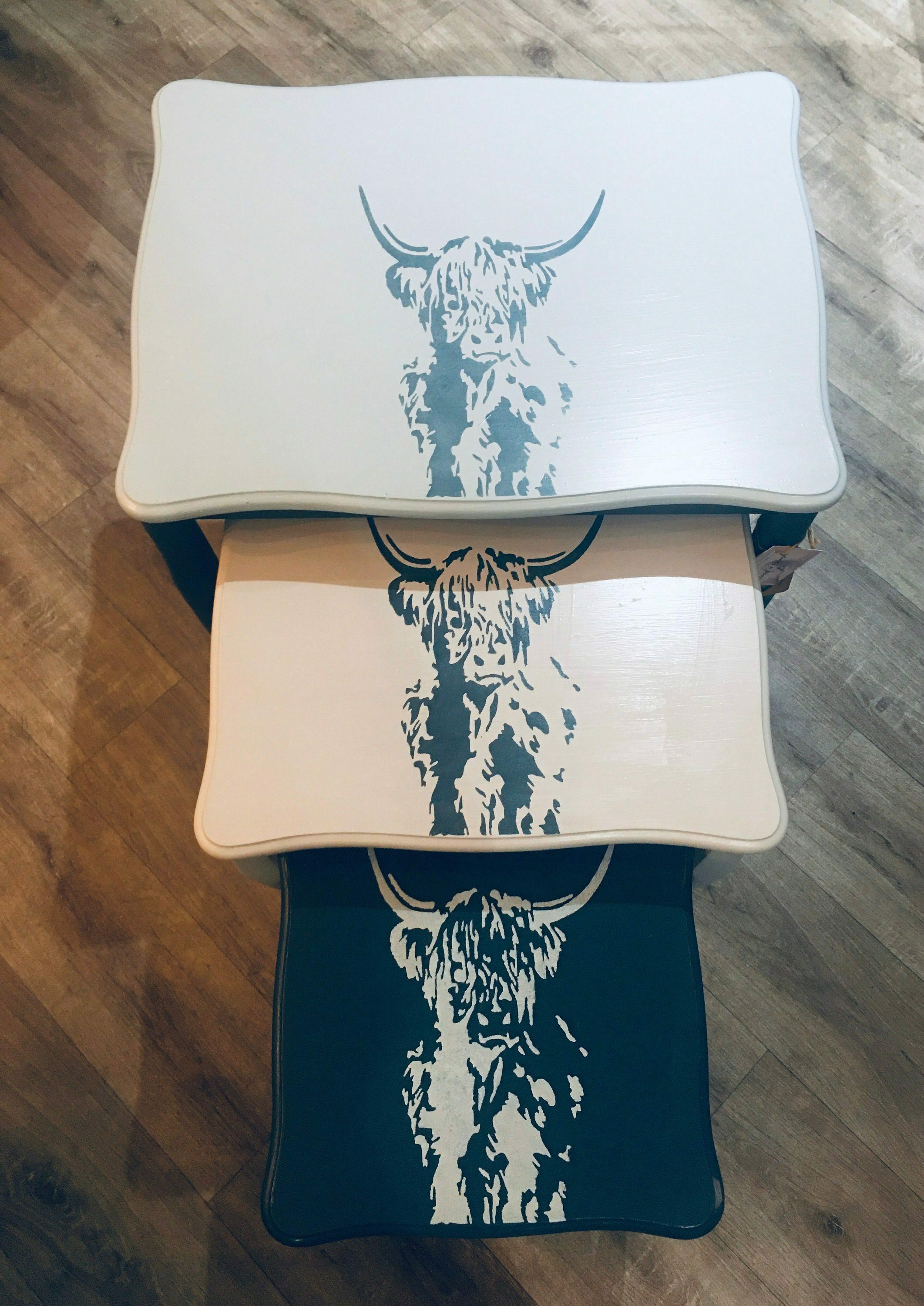 Highland Cow Nest Of Tables Stencilled | Vinterior