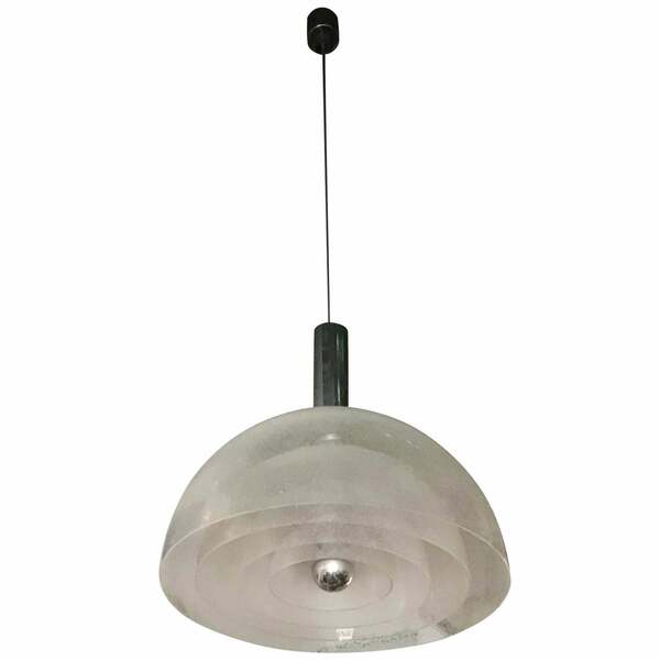 Mazzega Chandelier Murano Glass Opaline Metal, 1967, Italy | Vinterior