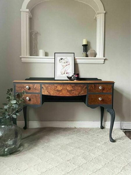 Mid Grey And Wood Dressing Table | Vinterior